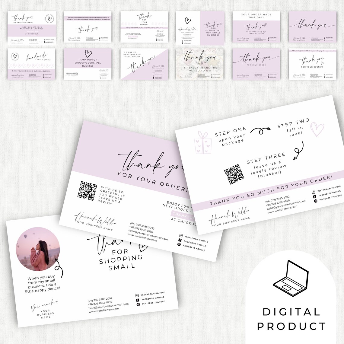 Thank You Card QR Code Canva Template, Etsy Seller Thankyou Card With ...