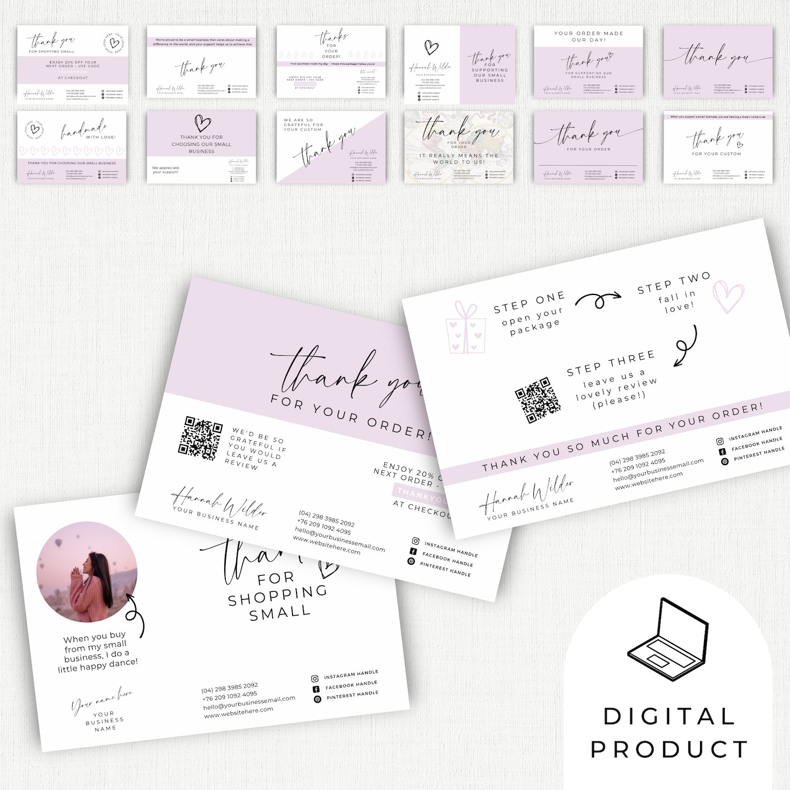 Thank You Card QR Code Canva Template, Etsy Seller Thankyou Card With ...