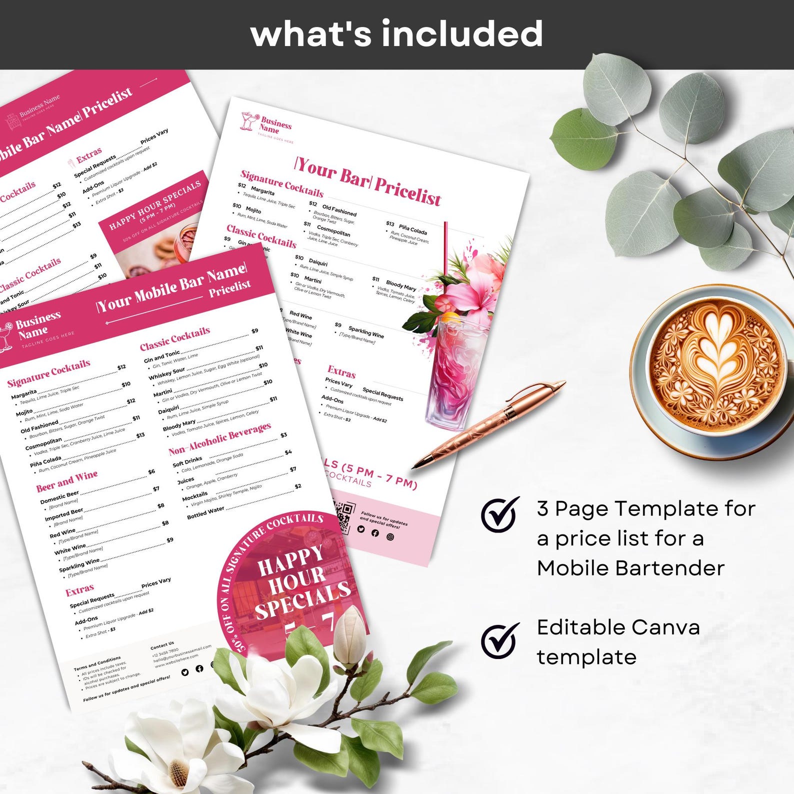 Mobile Bar Menu Bundle Price List Flyer Bartender Leaflet Canva ...