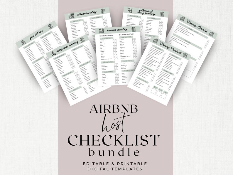 Airbnb Printable Checklist Bundle Canva Template Cleaning Inventory ...