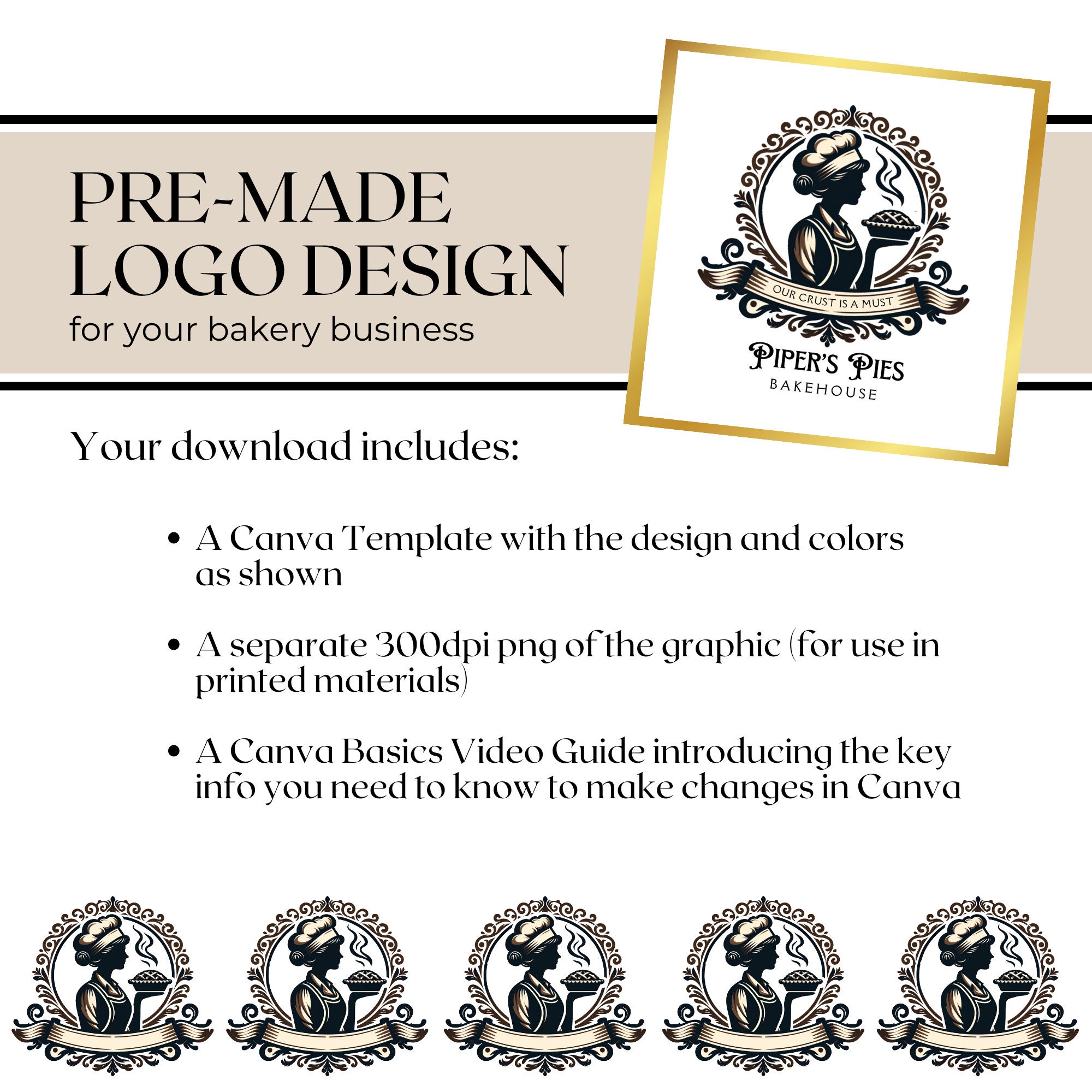 Female Baker Logo Traditional, Canva Template & 300DPI PNG, Pre-made ...