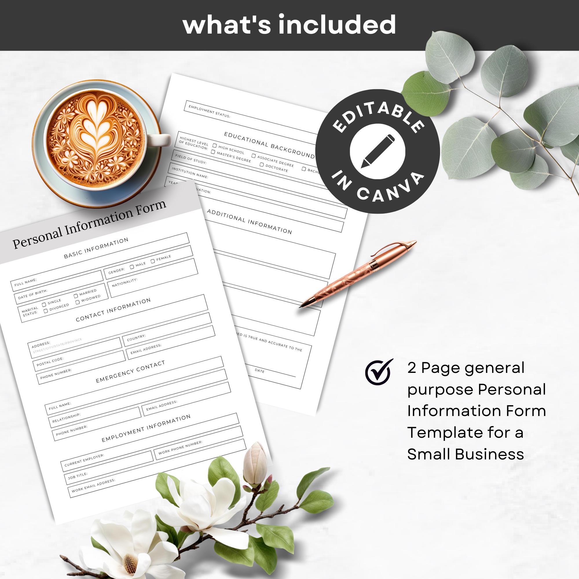 Client Data Form Canva Template Generic Client Details Customer ...