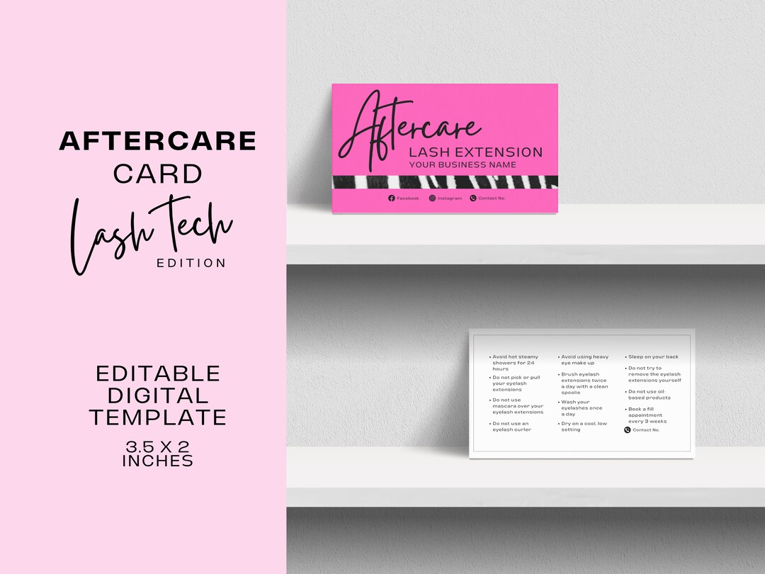 Lash Tech Aftercare Card Canva Template, Lash Extension Care Card for ...