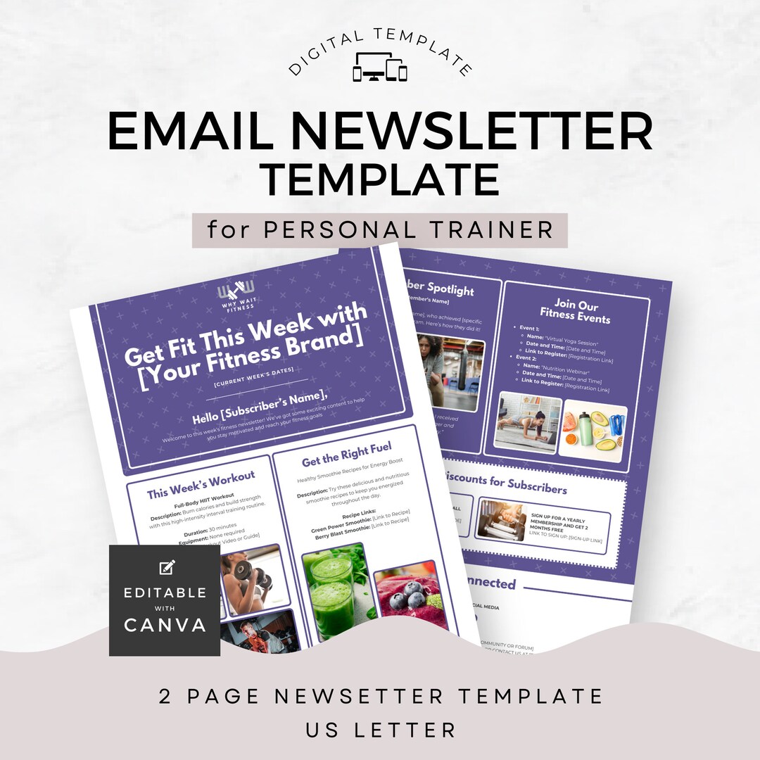 Email Newsletter Fitness Coach Marketing Personal Trainer Canva ...