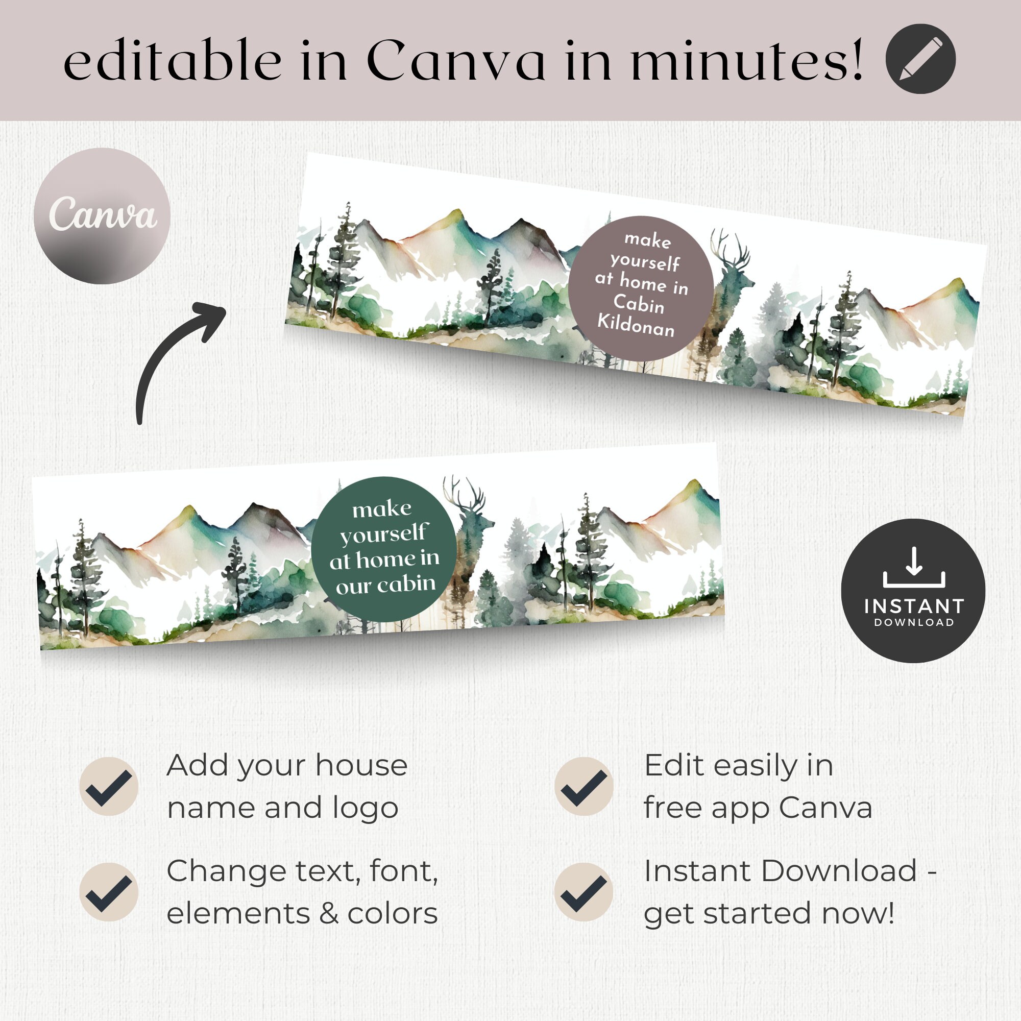 Airbnb Cabin Welcome Gift, Water Bottle Label Canva Template, Guest ...