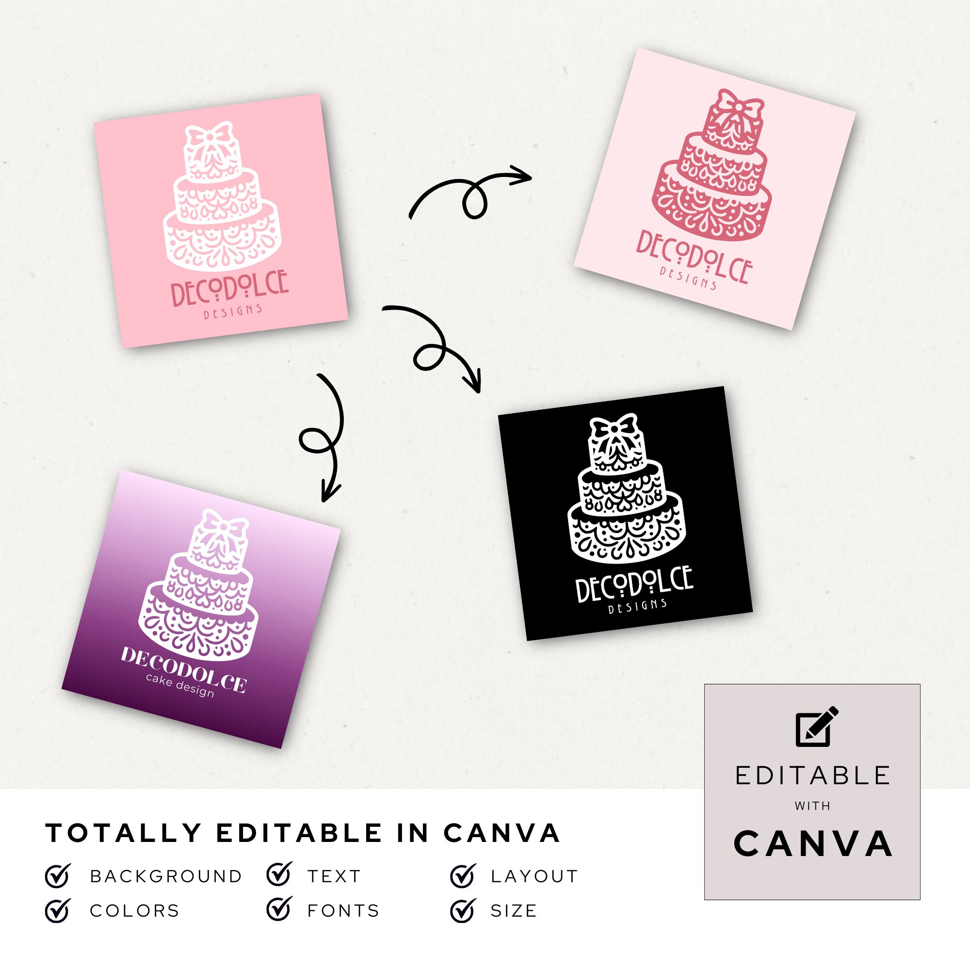 Bakery Logo Canva Template and SVG, Pre-made Retro Design Wedding Cake ...