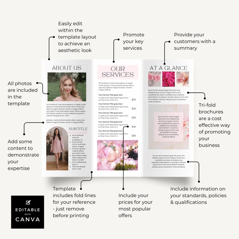 Editable Brochure Template, Double Sided Flyer for Folding, Printable ...