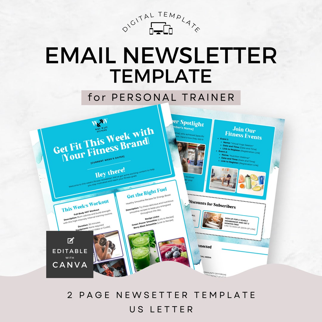 Email Newsletter Fitness Coach Template Physical Trainer PT Canva ...