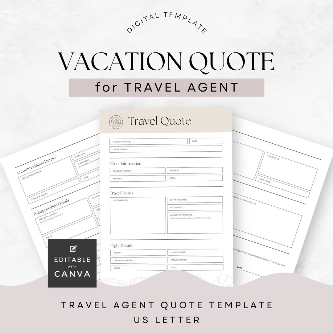 Travel Agent Quote Template Edit in Canva Travel Package Info Admin ...