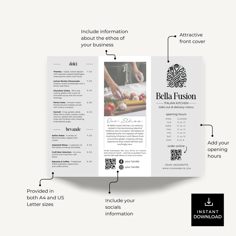 Restaurant Menu Trifold Template Takeaway Lealflet Canva Pamplet ...
