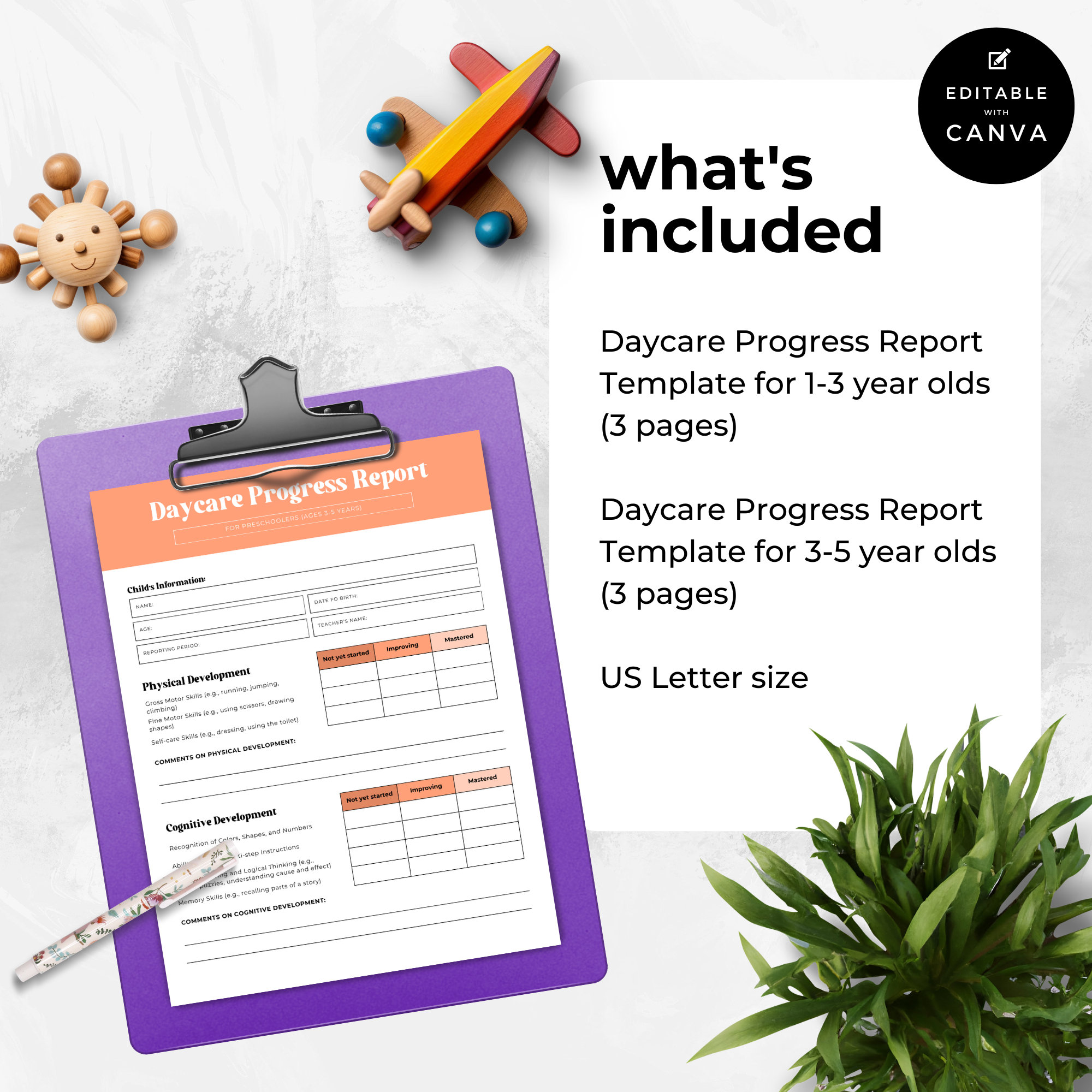 Daycare Progress Report Canva Template Small Business Admin Child ...