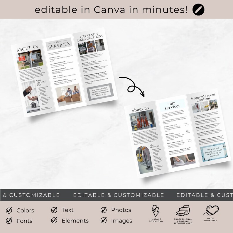 Real Estate Business Pamphlet, Canva Template, Editable Trifold ...