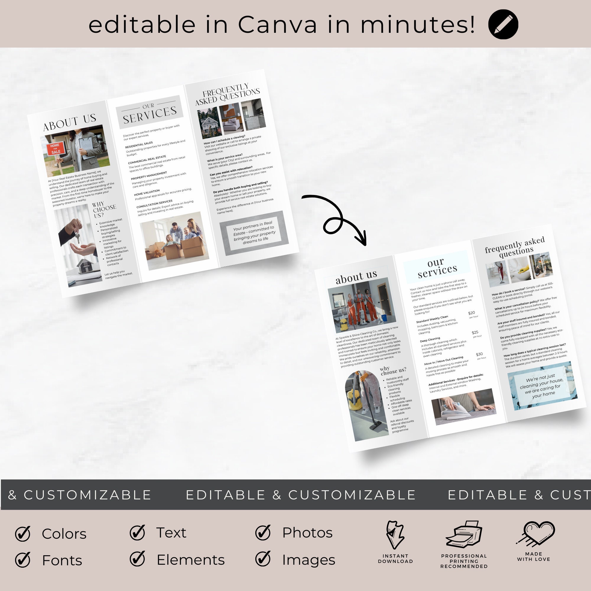 Real Estate Business Pamphlet, Canva Template, Editable Trifold ...