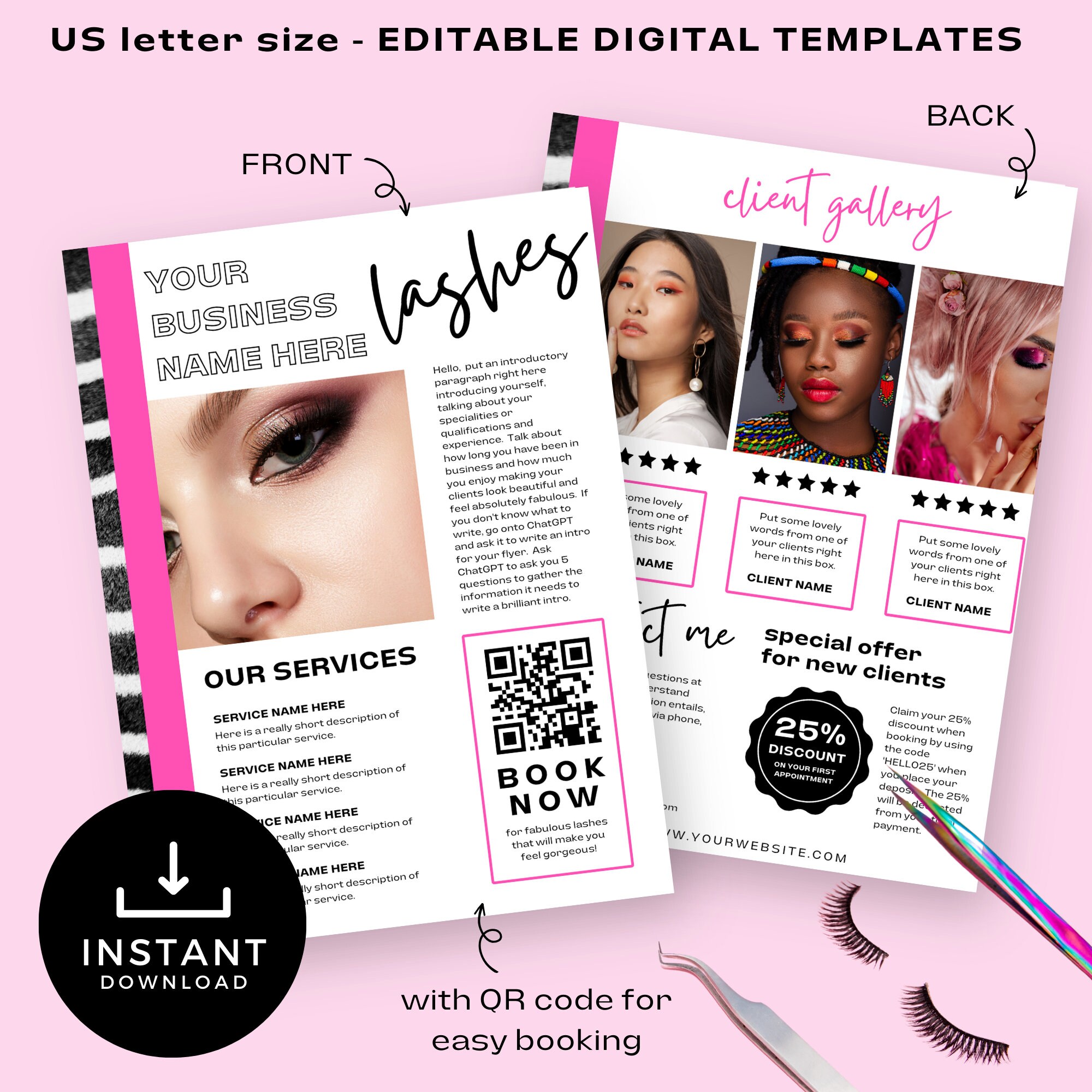 Lash Tech Printable Flyer With QR Code Canva Template, Lash Technician ...