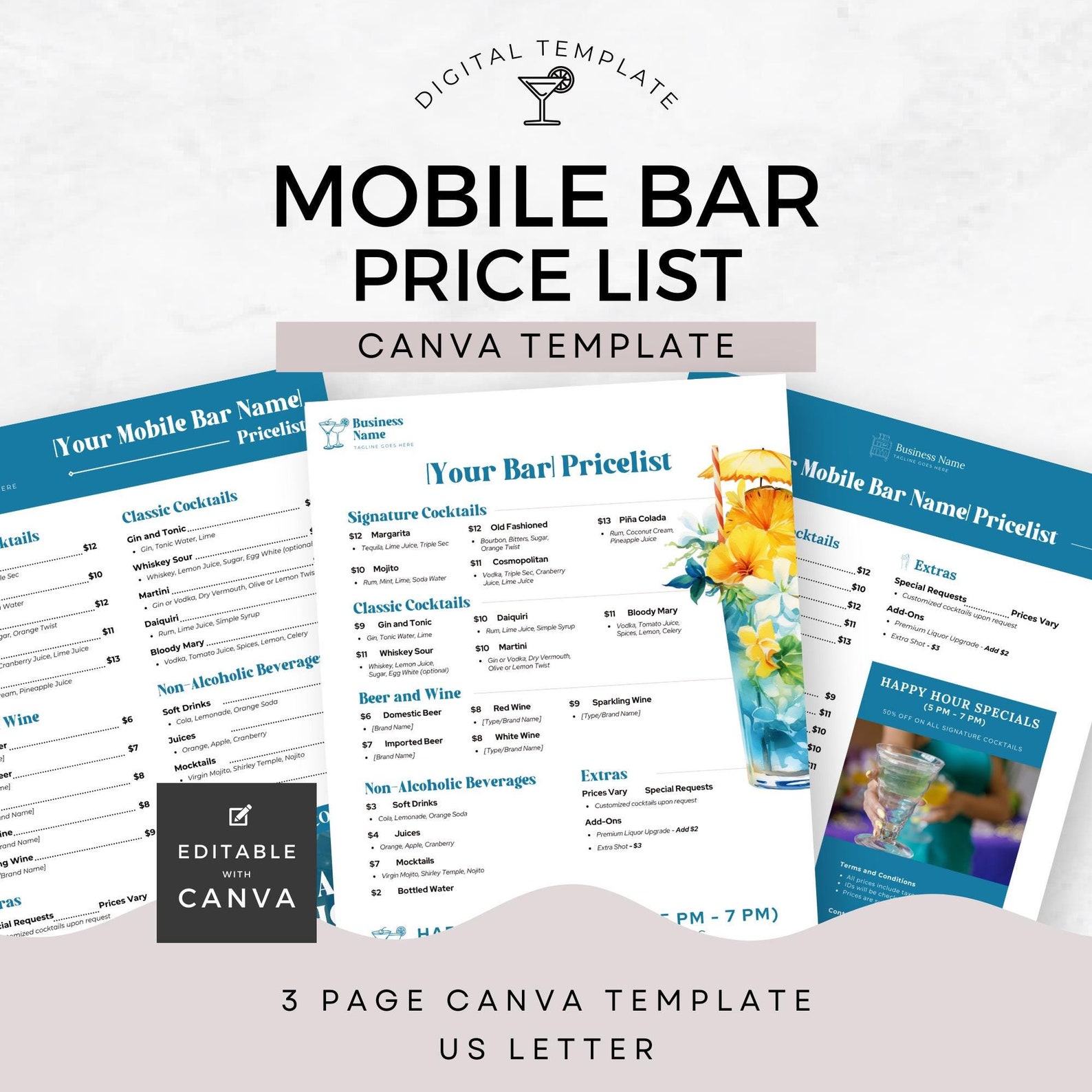 Cocktail Bar Price List Flyer Bartender Leaflet Mobile Mixologist Canva ...