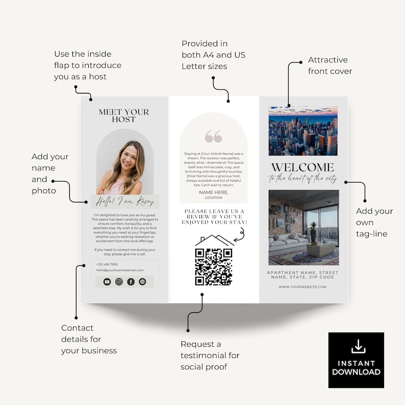 Airbnb Welcome Trifold Brochure Canva Template, City Break Theme Double ...