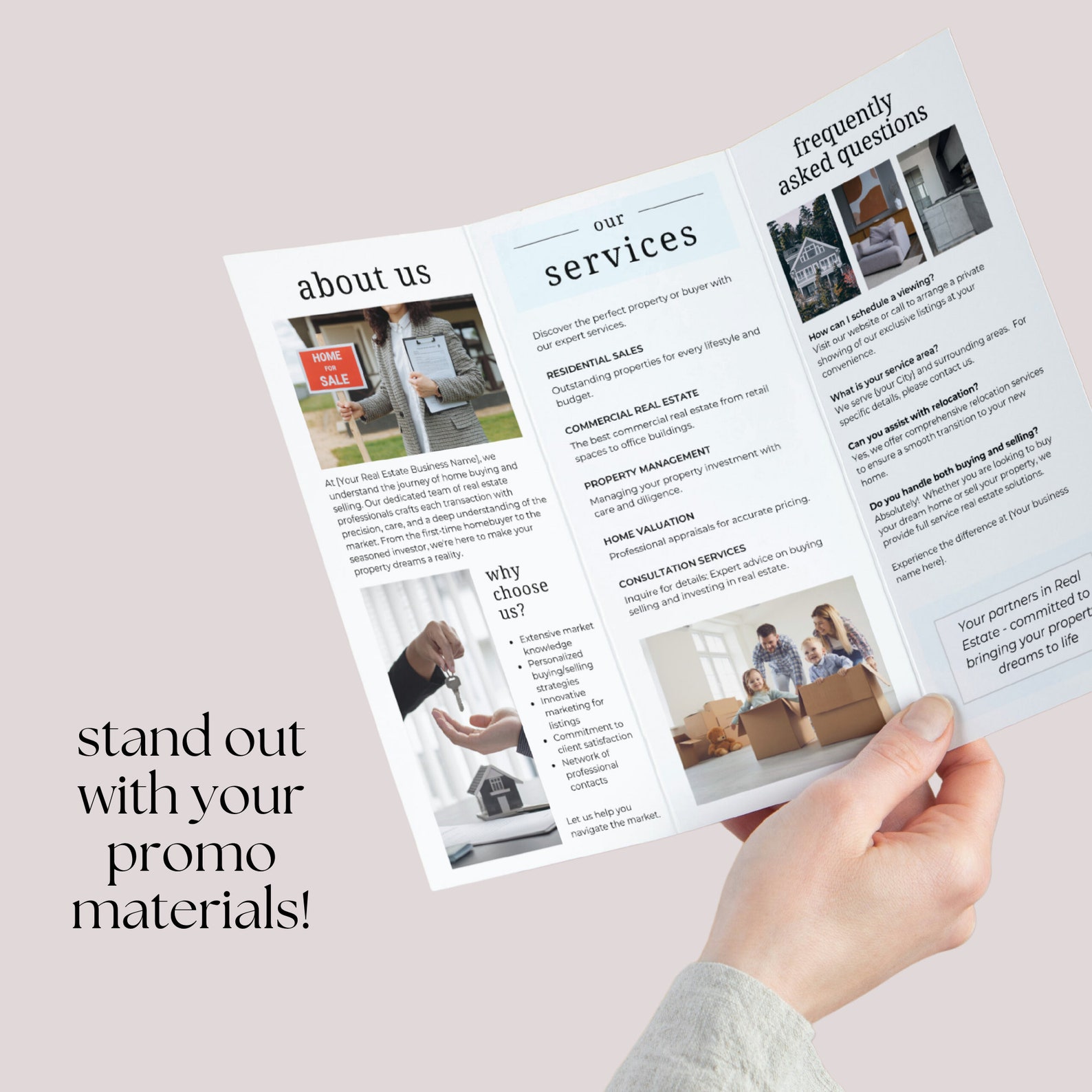 Real Estate Agent Trifold Leaflet Canva Template Flyer Editable ...