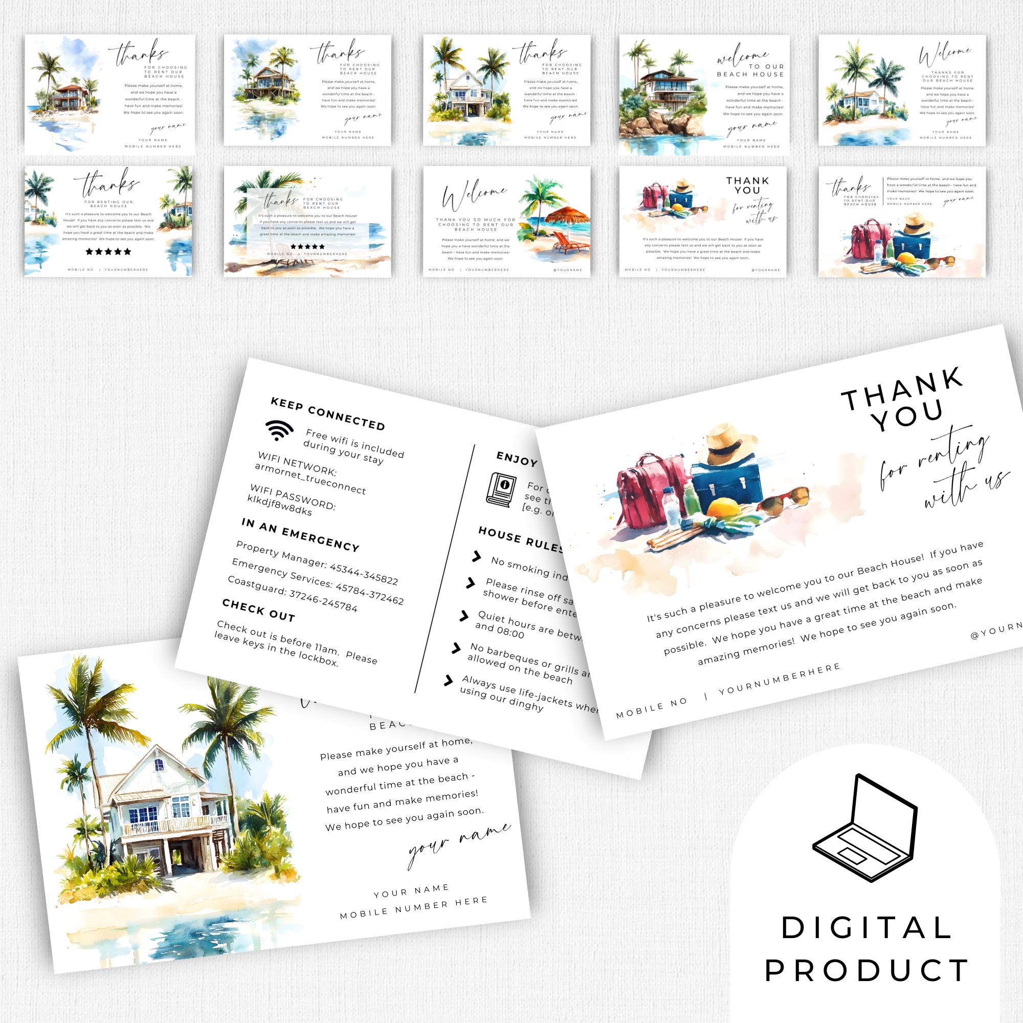 Beach House Rental Welcome Guest Card Bundle Vacation Arrival Message ...
