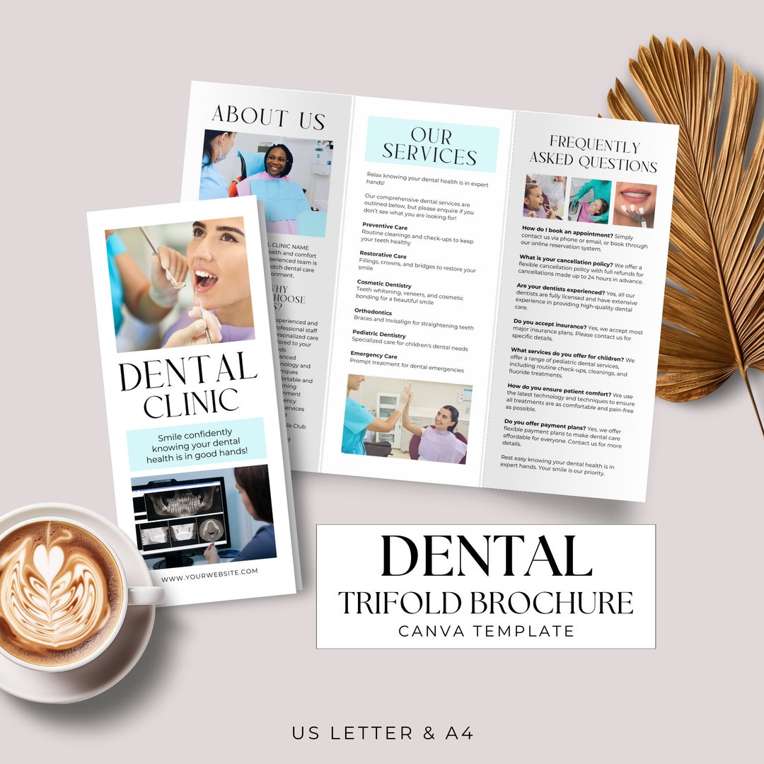 Dentist Trifold Canva Template Editable Folding Brochure Small Business ...