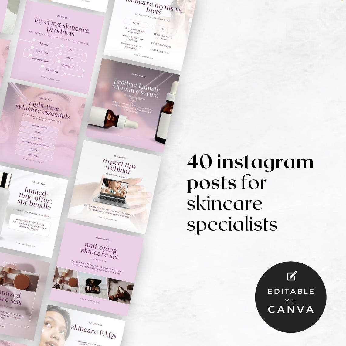 Skincare Social Media Dermatology Esthetician Insta Canva Template ...