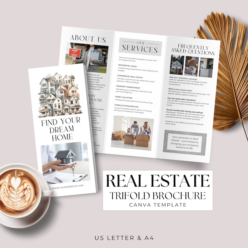 Real Estate Business Pamphlet, Canva Template, Editable Trifold ...