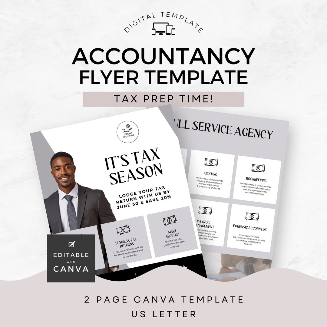 Tax Accountant Leaflet Tax Season Flyer Canva Template Financial ...