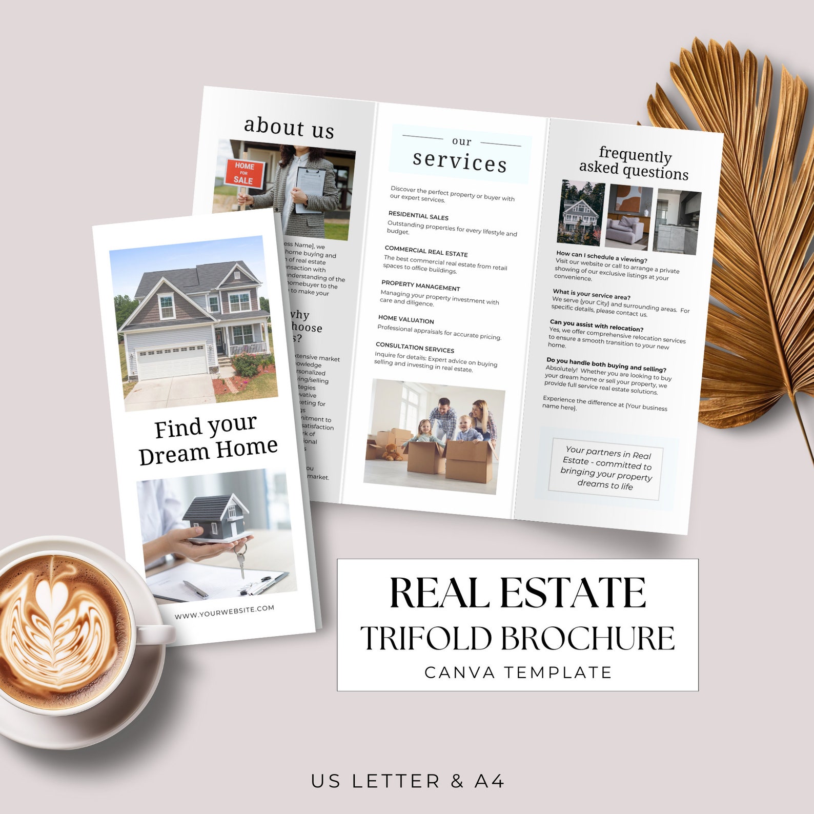 Real Estate Agent Trifold Leaflet Canva Template Flyer Editable ...