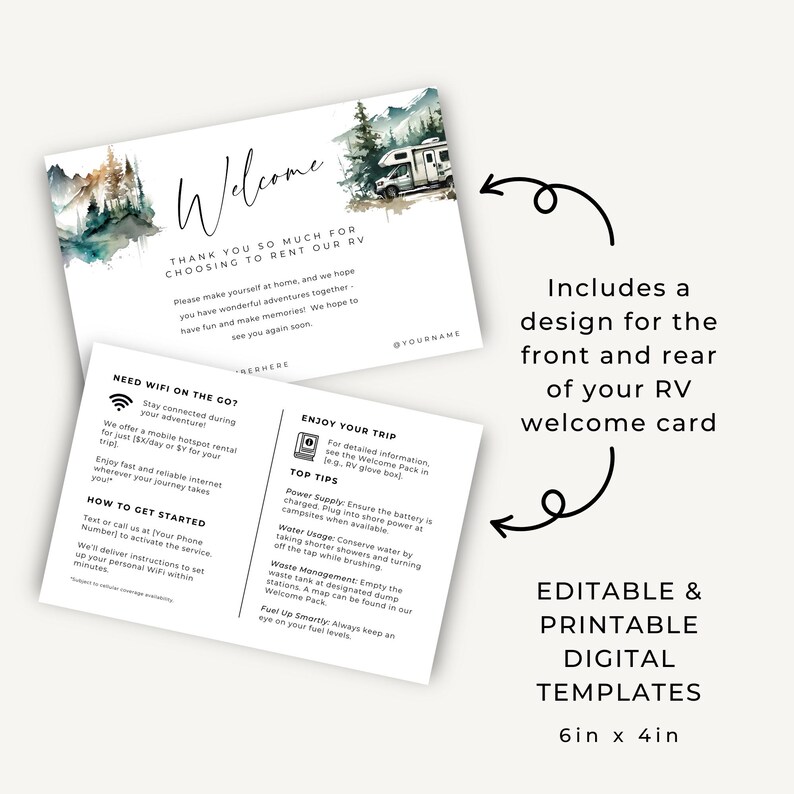 RV Vacation Onboarding Welcome Card Rental Guests Arrival Message Card ...