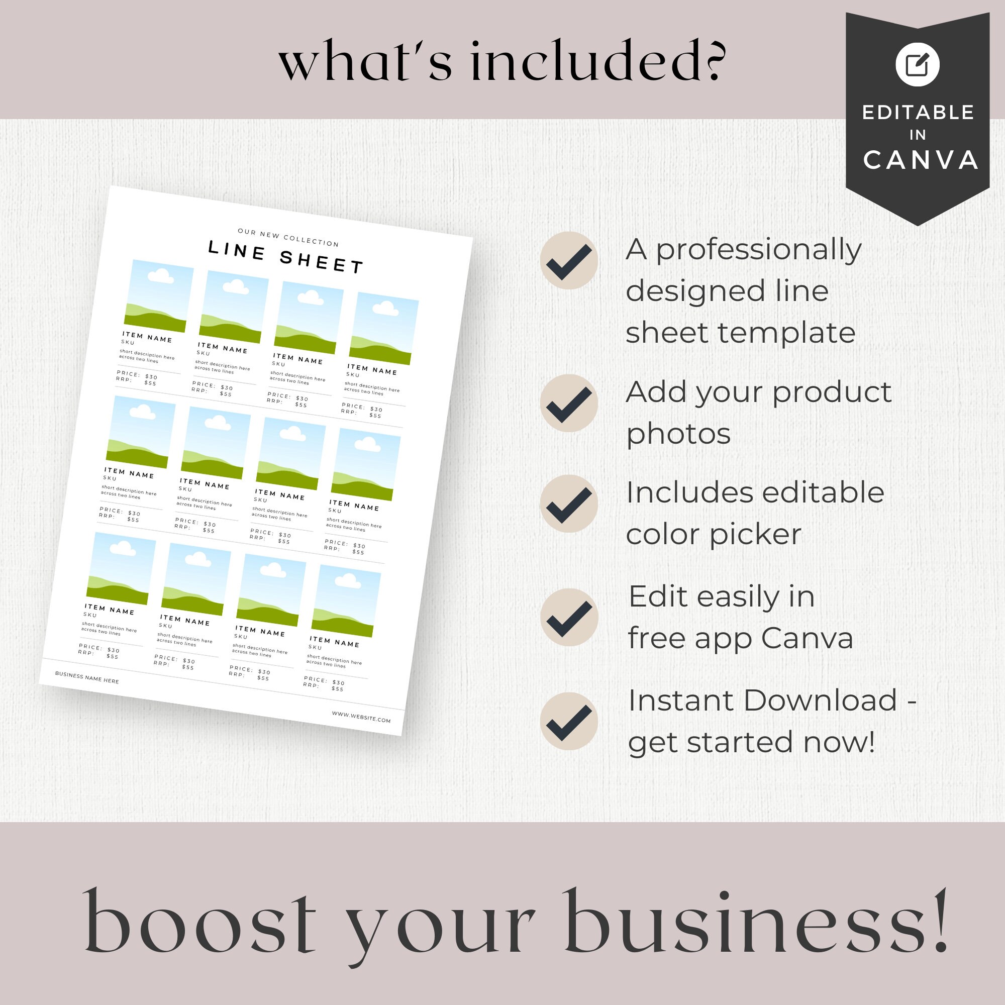 Wholesale Line Sheet Jewelry With Photos, Canva Template, Small ...