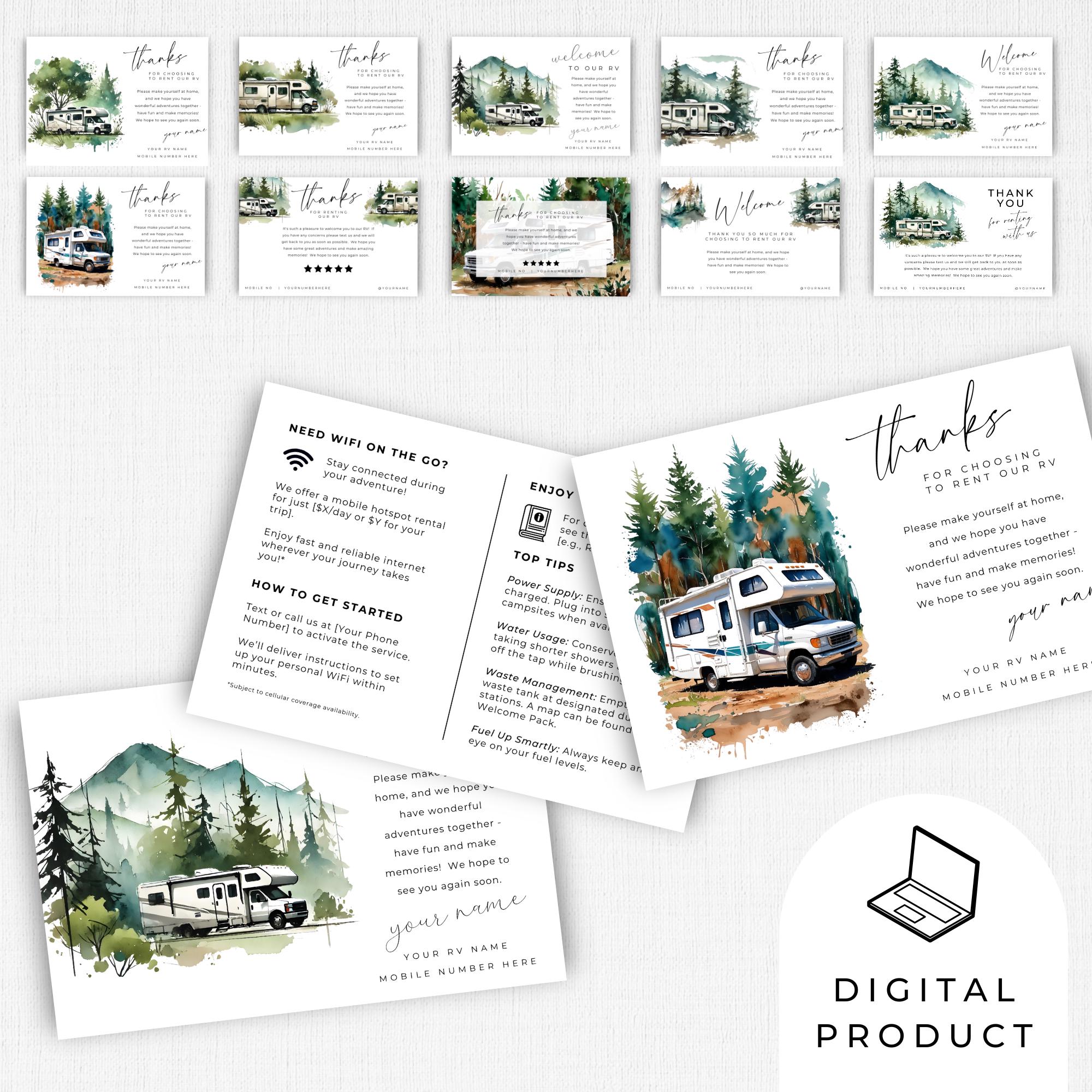 RV Rental Welcome Guest Card Bundle Motorhome Arrival Message Card ...