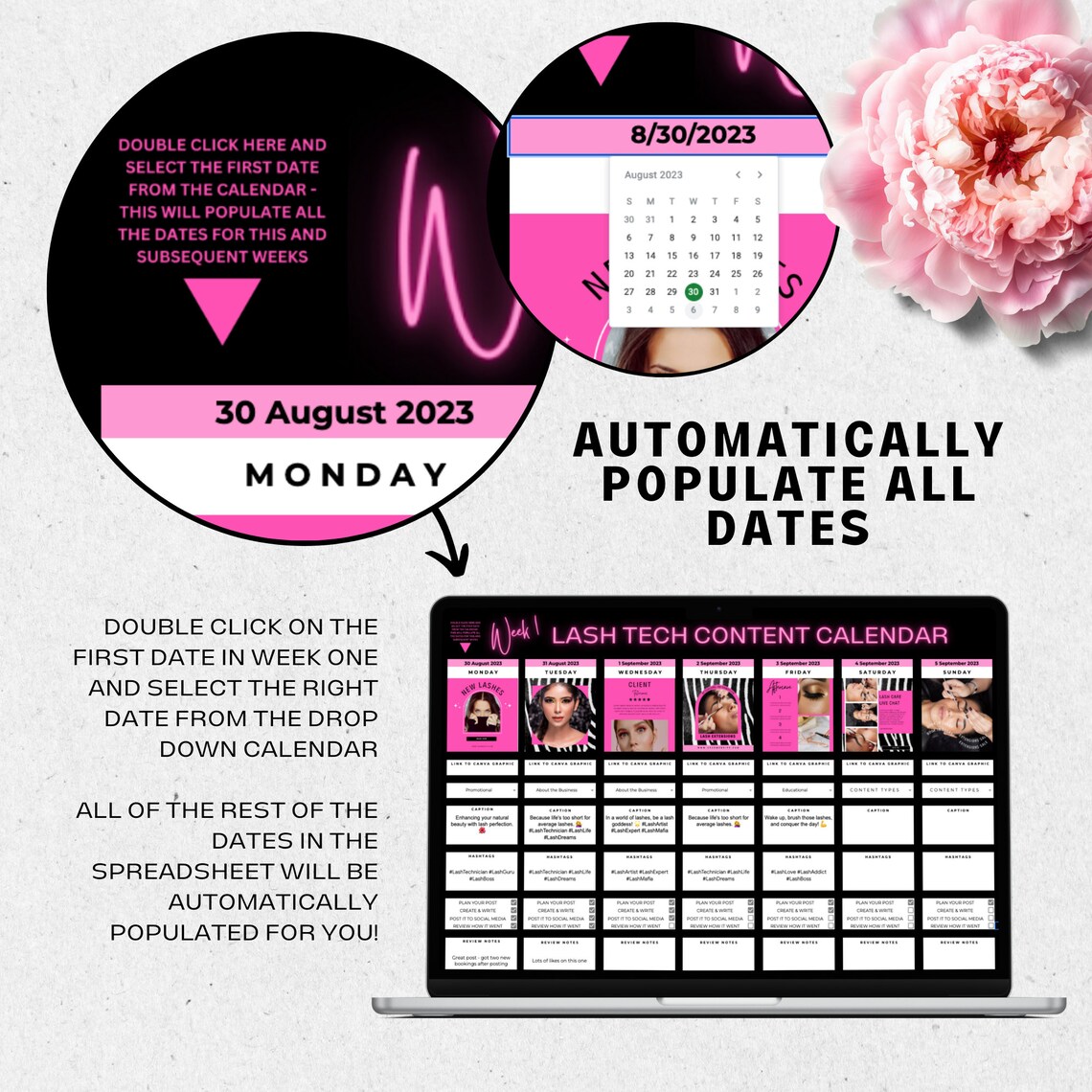Content Planner for Lash Tech, Google Sheets Social Media Calendar Lash ...