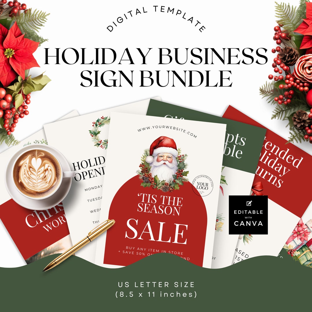 Xmas Business Hours, Christmas Sign Bundle, Holiday Small Business ...