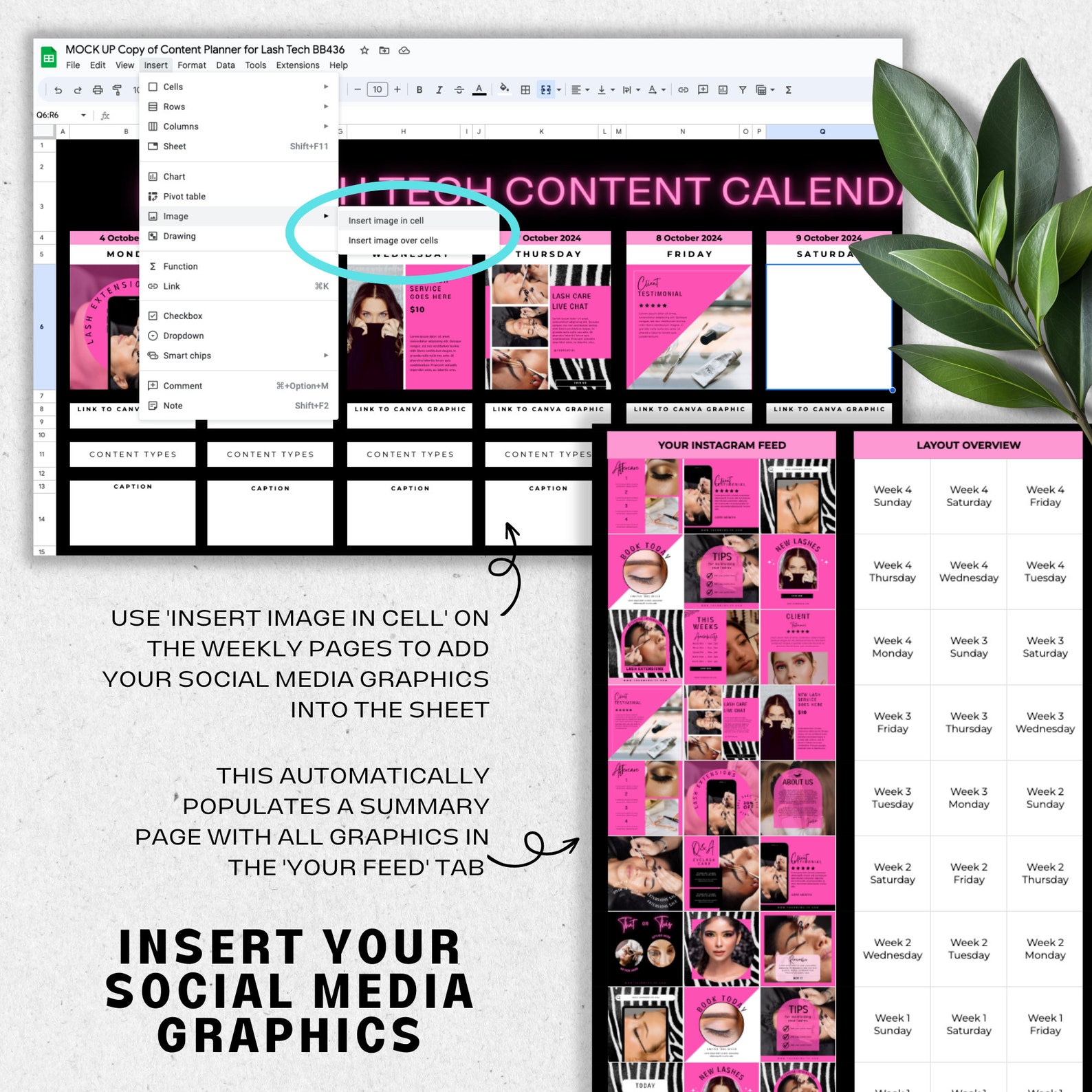 Content Planner for Lash Tech, Google Sheets Social Media Calendar Lash ...
