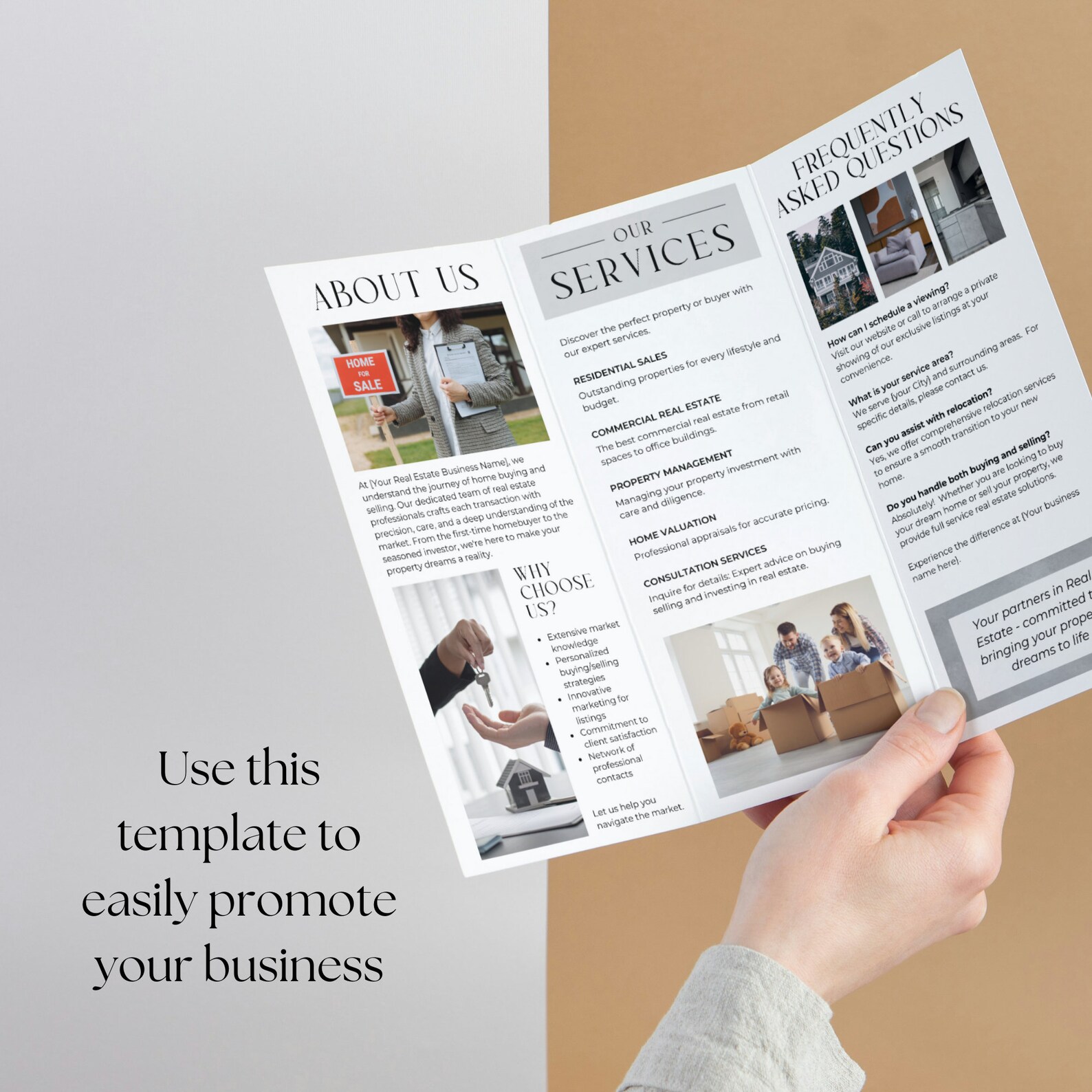 Real Estate Business Pamphlet, Canva Template, Editable Trifold ...