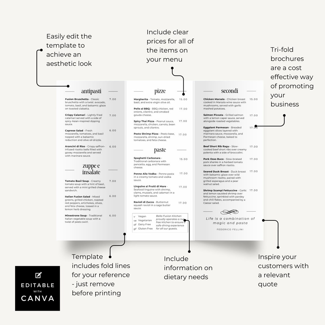 Restaurant Menu Trifold Template Takeaway Lealflet Canva Pamplet ...