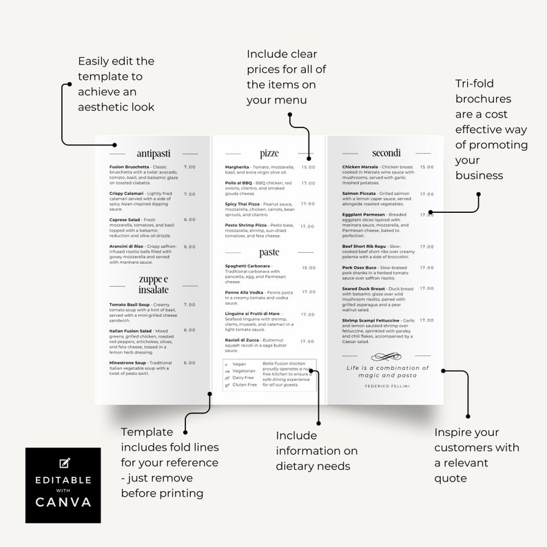 Restaurant Menu Trifold Template Takeaway Lealflet Canva Pamplet ...