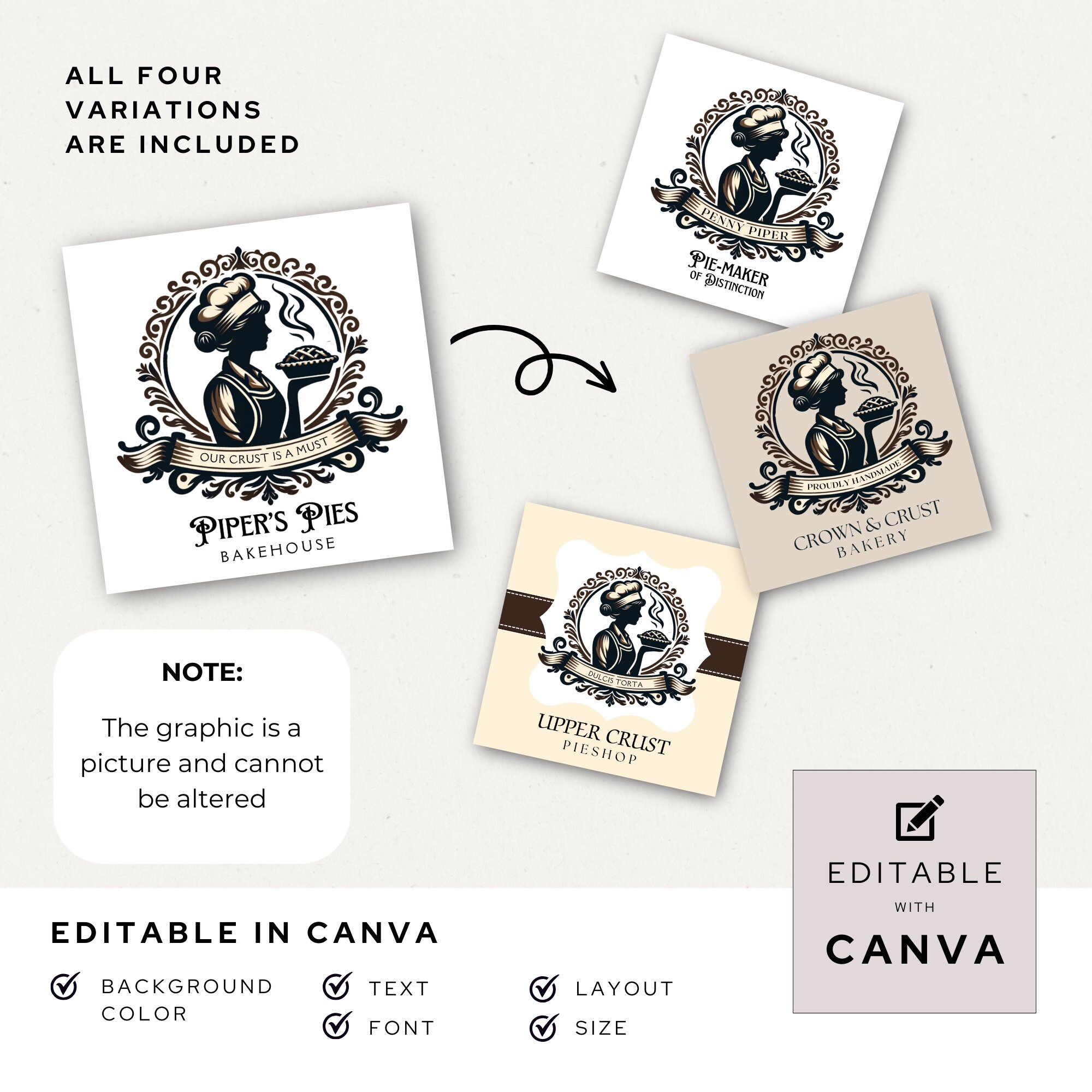 Female Baker Logo Traditional, Canva Template & 300DPI PNG, Pre-made ...