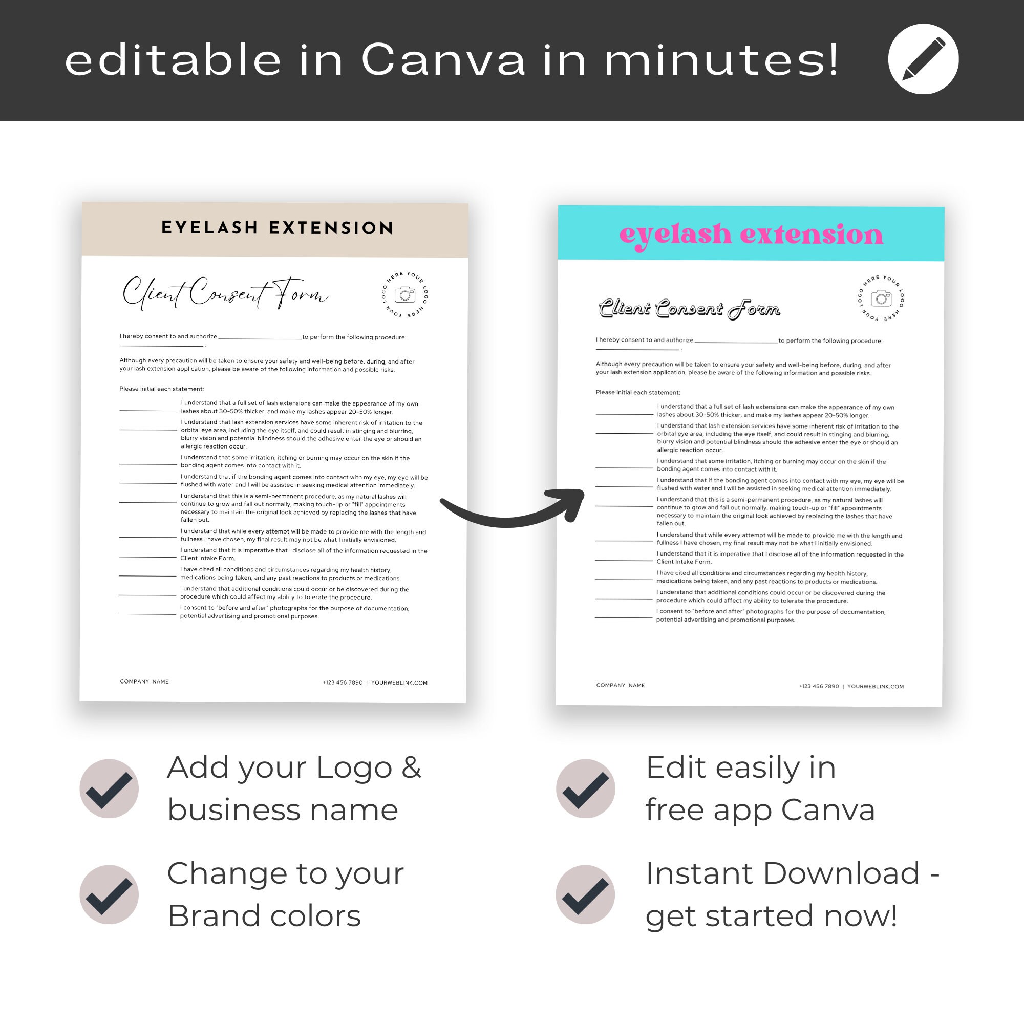 Eyelashes Consent Form Canva Template, Lash Extension Agreement, Lash ...