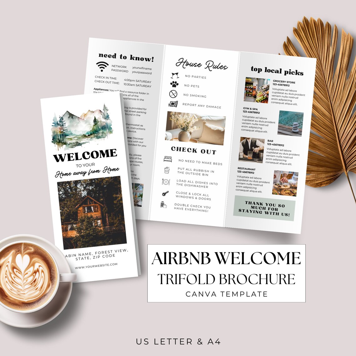 Airbnb Welcome Trifold Brochure Canva Template, Cabin Property, Double ...