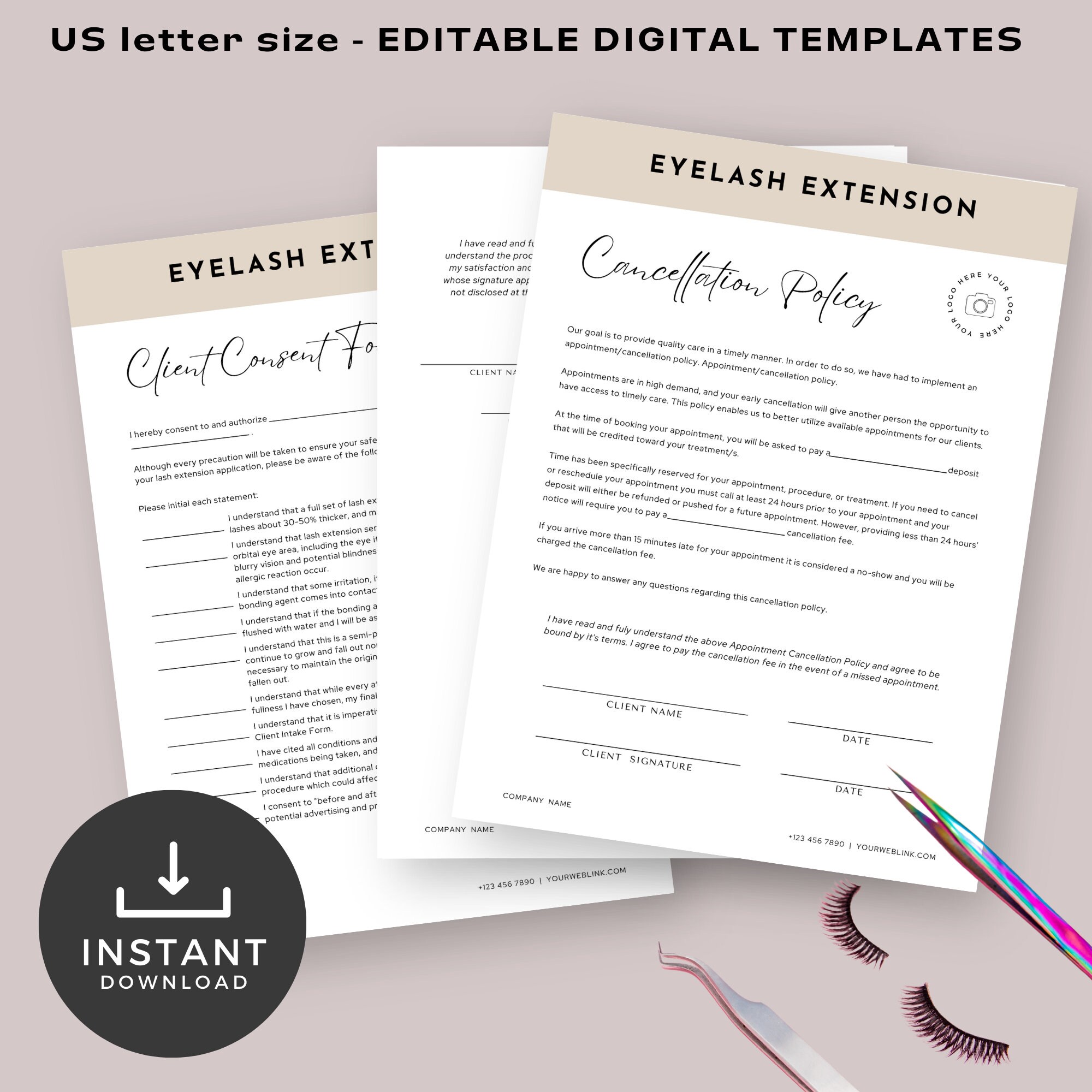 Eyelashes Consent Form Canva Template, Lash Extension Agreement, Lash ...