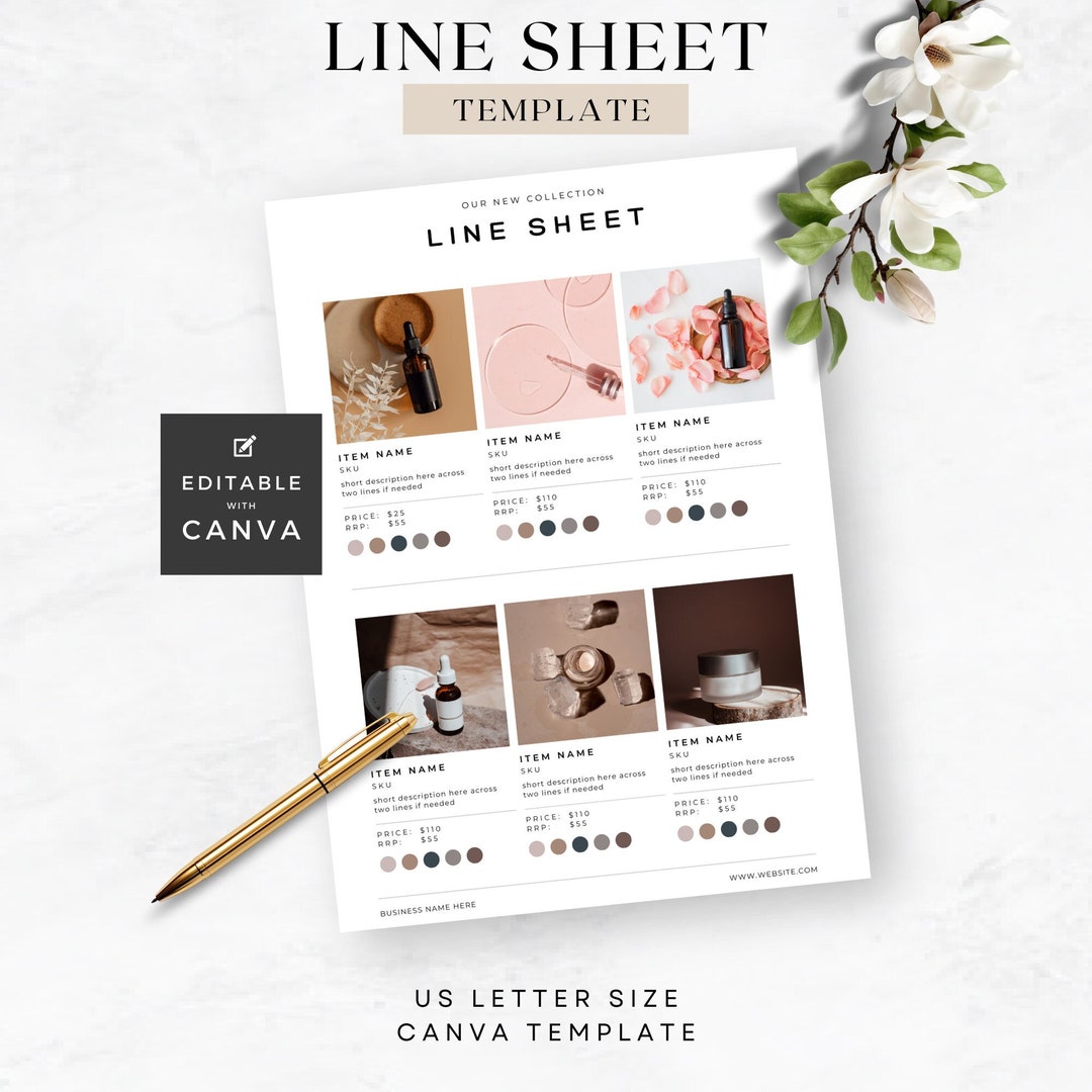 Cosmetic Product Line Sheet for Wholesale Canva Template Small Business ...