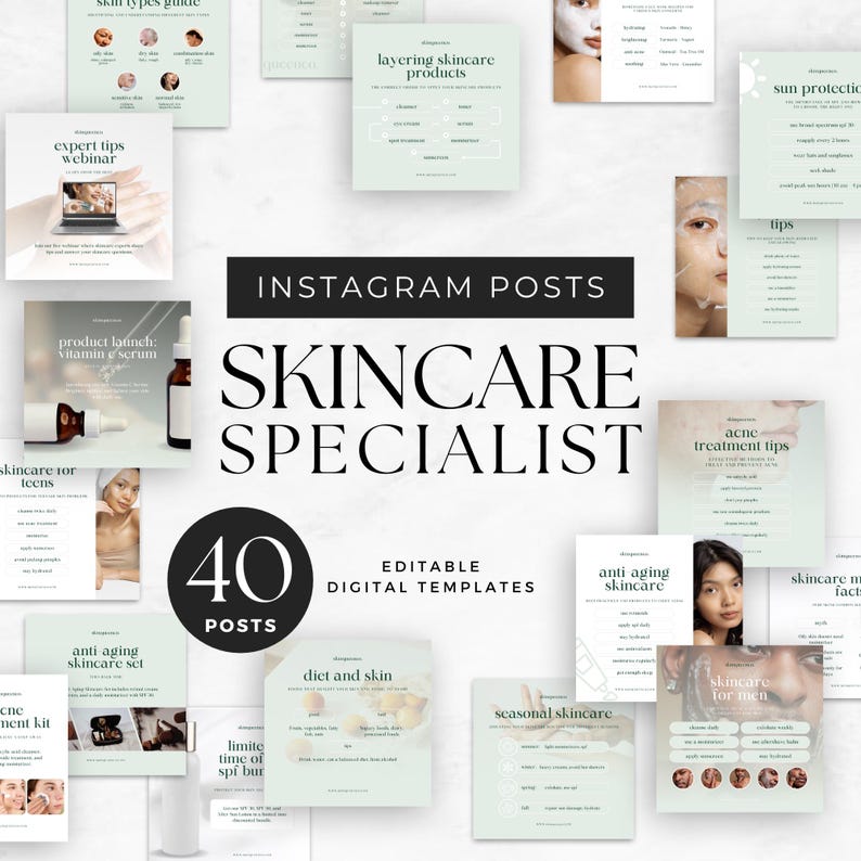 Esthetician Social Media Dermatology Skincare Insta Canva Template ...