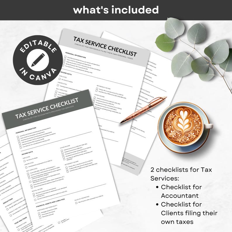Editable Tax Service Checklist Canva Template Taxes Preparation US ...