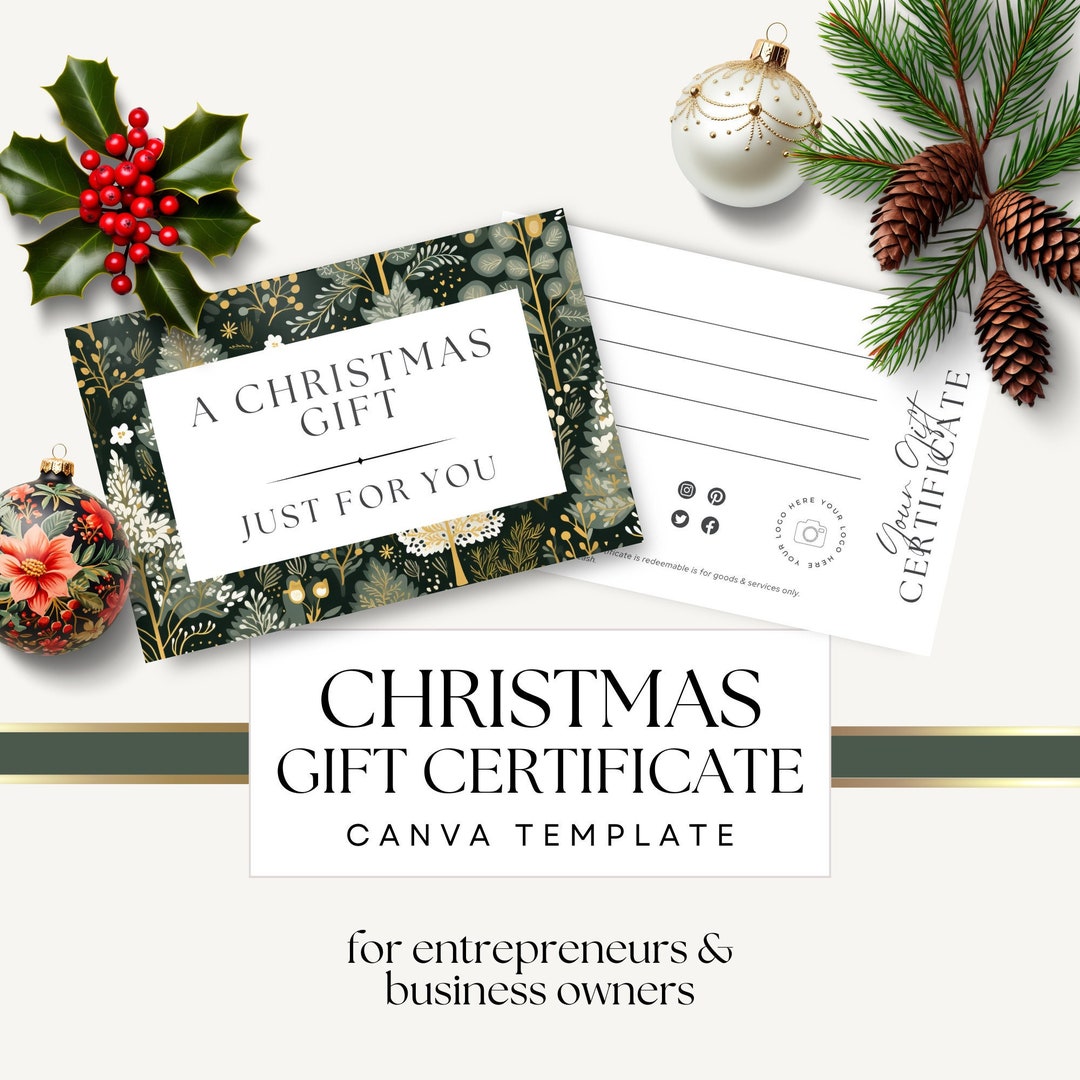 Christmas Festive Gift Certificate Template, Small Business Custom ...