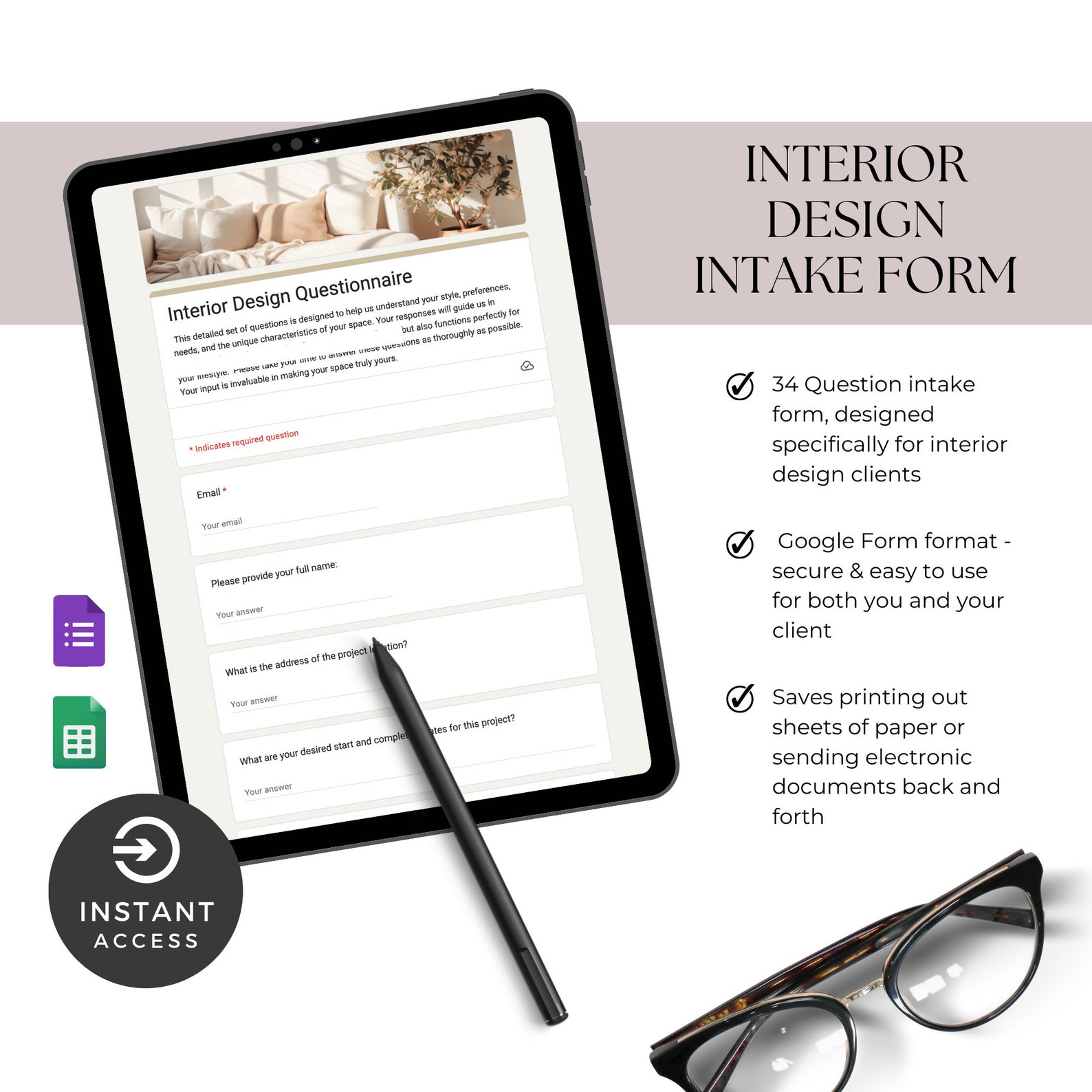 Interior Design Client Form Google Intake for Designer Onboarding for ...