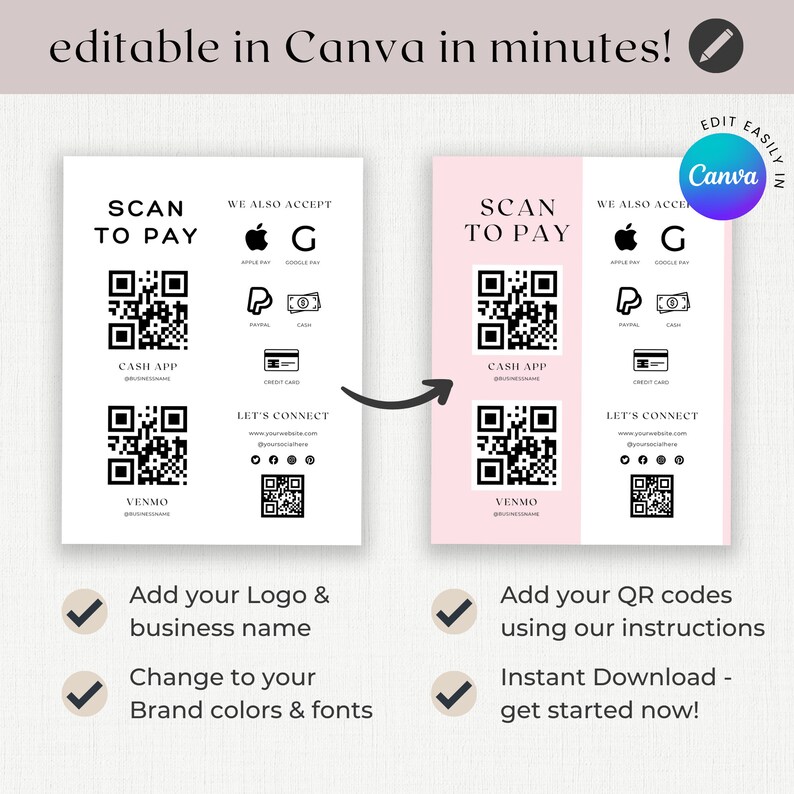 Rótulo comercial imprimible con código QR Escanear para pagar - Etsy México