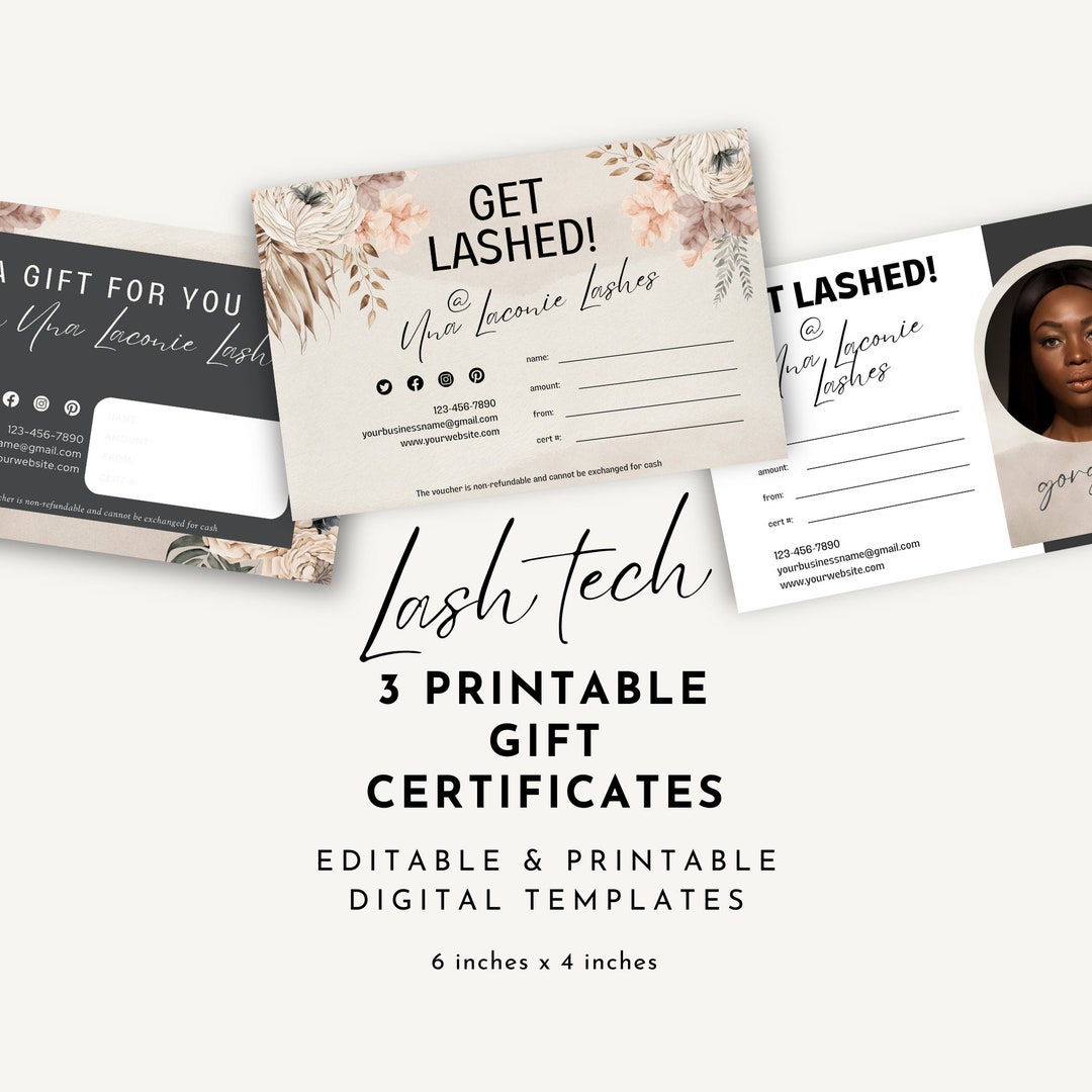Lash Tech Giveaway Certificate Printable Canva Templates, Store Voucher ...