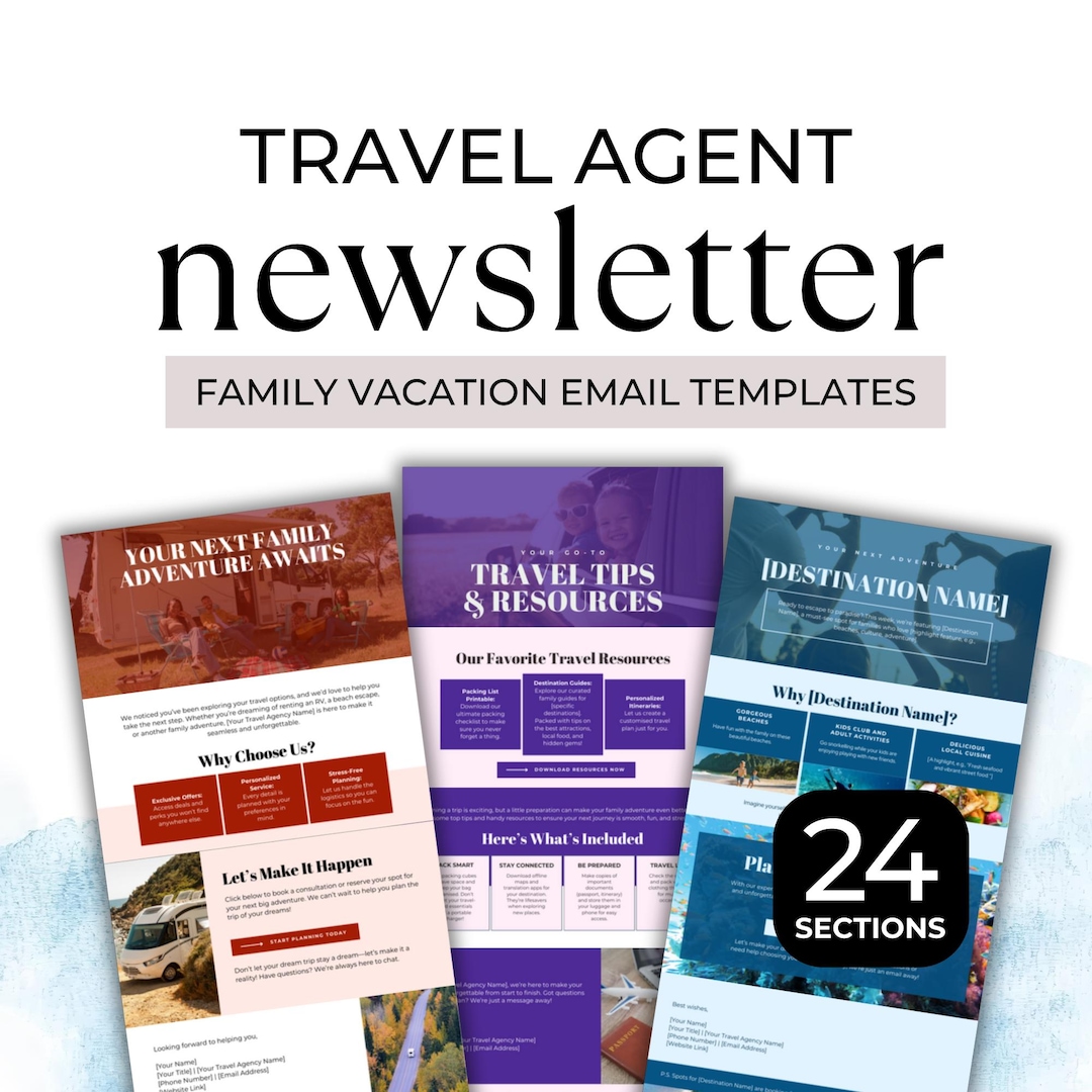 Travel Agent Family Vacation Email Templates Canva Newsletter Travel ...