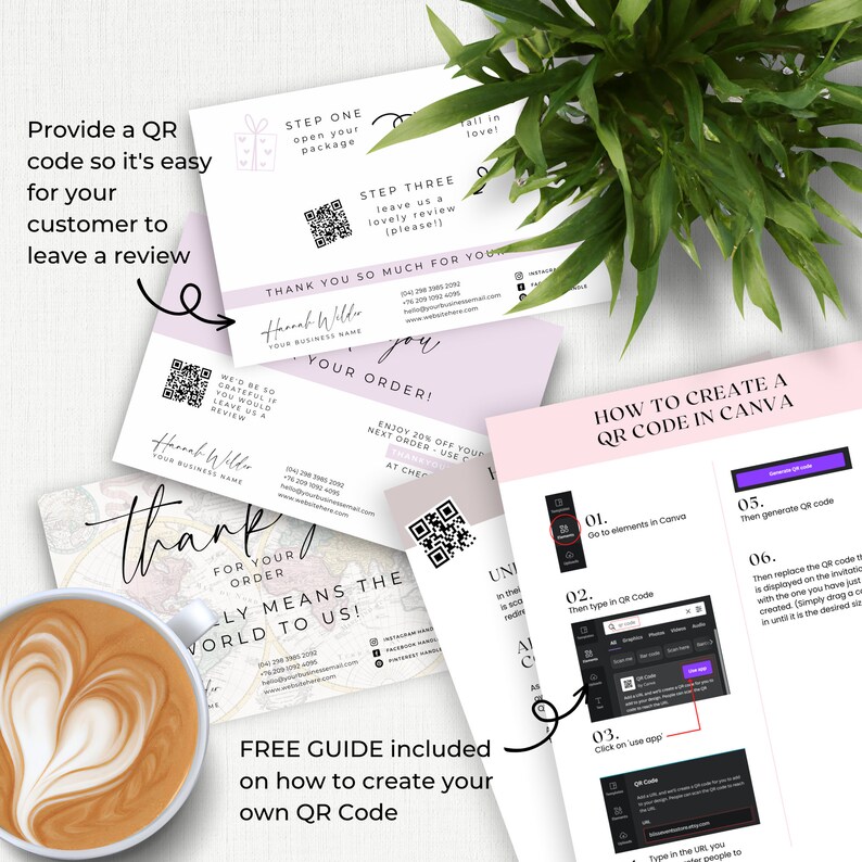 Thank You Card QR Code Canva Template, Etsy Seller Thankyou Card With ...