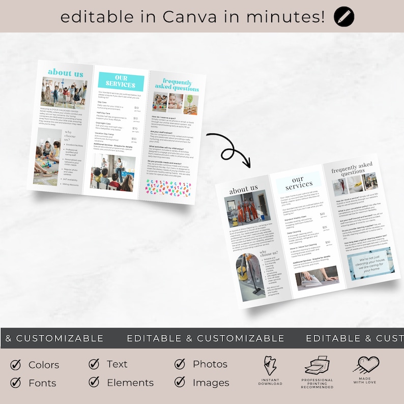 Childcare Trifold Canva Template Editable Folding Brochure Small ...